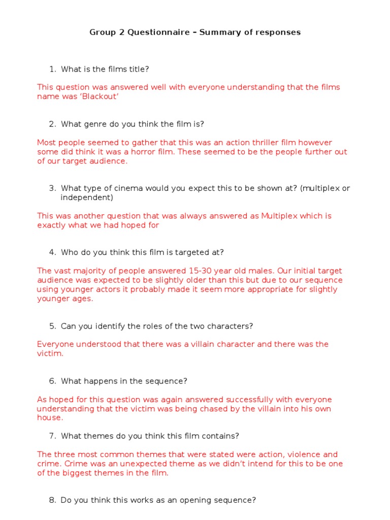 Group 2 Questionnaire | PDF | Question | Leisure