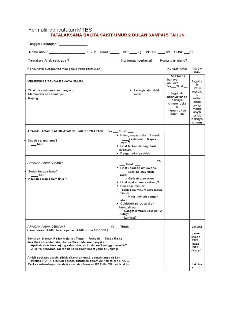 Formulir Pencatatan MTBS | PDF
