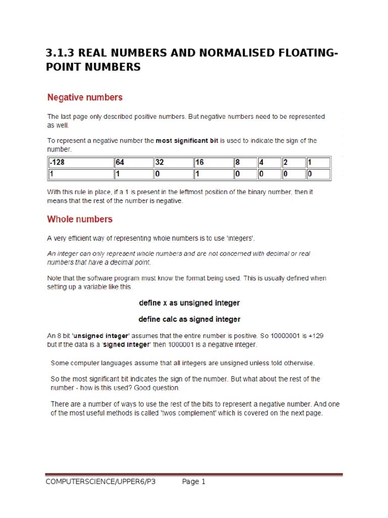 3.1.3 Real Numbers and Normalised Floating-Point Numbers | PDF ...