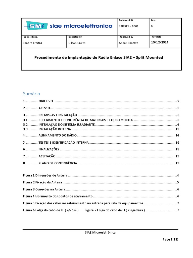 Procedimento para Instalação Radio Enlace SIAE - Split Mounted | PDF ...
