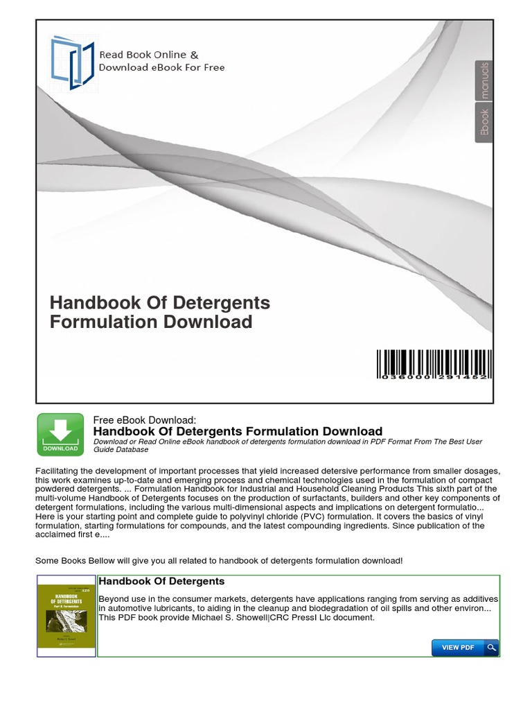 Handbook of Detergents Formulation Download | PDF | Detergent | Books