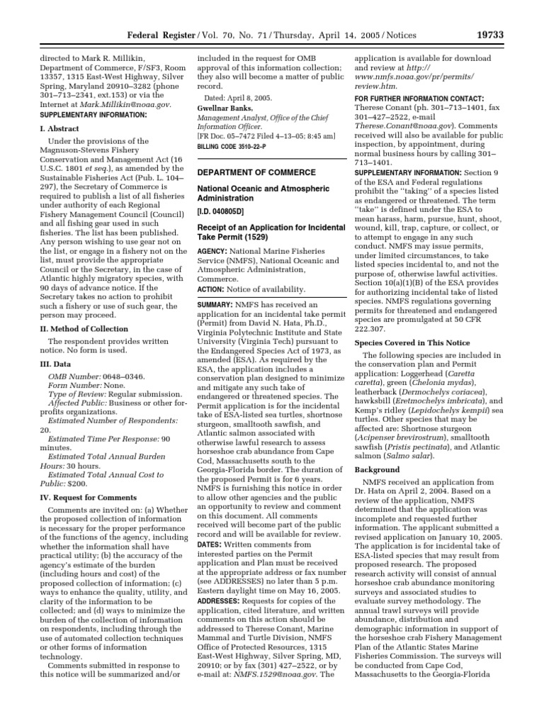 Notice: Endangered and Threatened Species: Incidental Take Permits— Sea ...