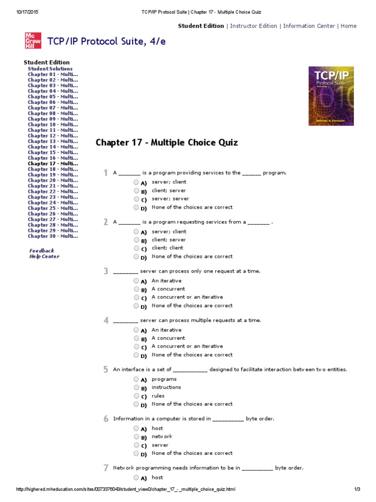 TCP - IP Protocol Suite - Chapter 17 - Multiple Choice Quiz | PDF | Network Socket | Digital ...