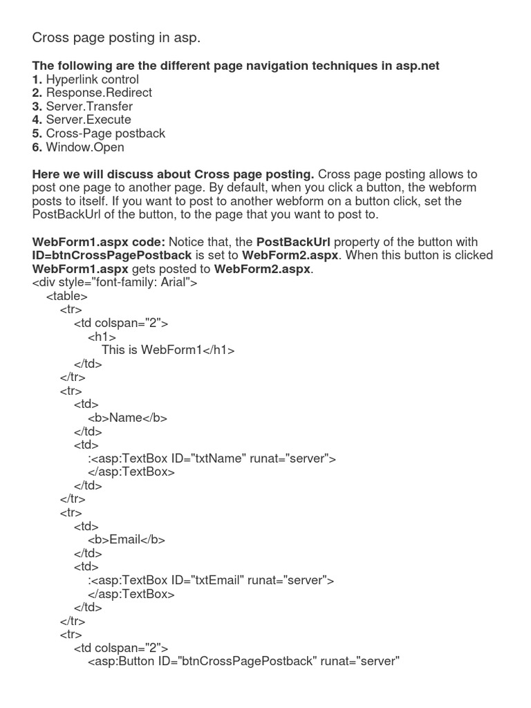 Cross Page Postback in | PDF | Active Server Pages | Software Engineering