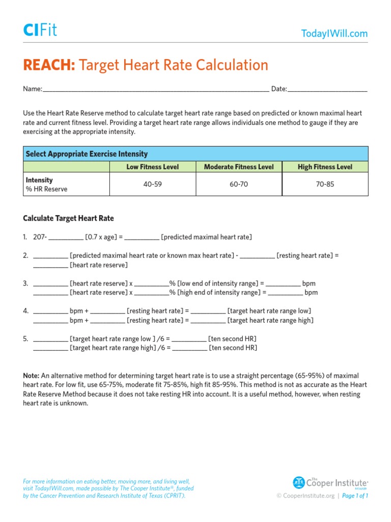 Target Heart Rate Calculation | PDF