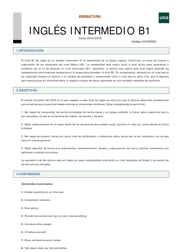 Guia b1 de Inglés CUID | PDF | Prueba (evaluación) | Comunicación