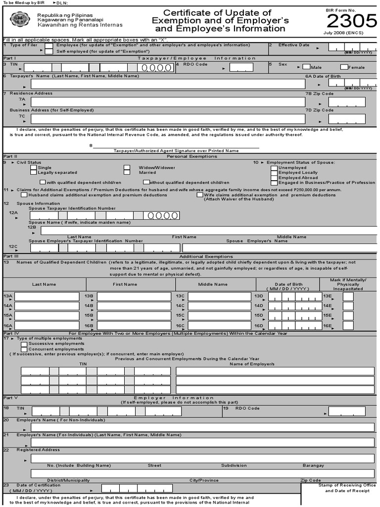 Bir Form 2305 | PDF | Personal Exemption (United States) | Government