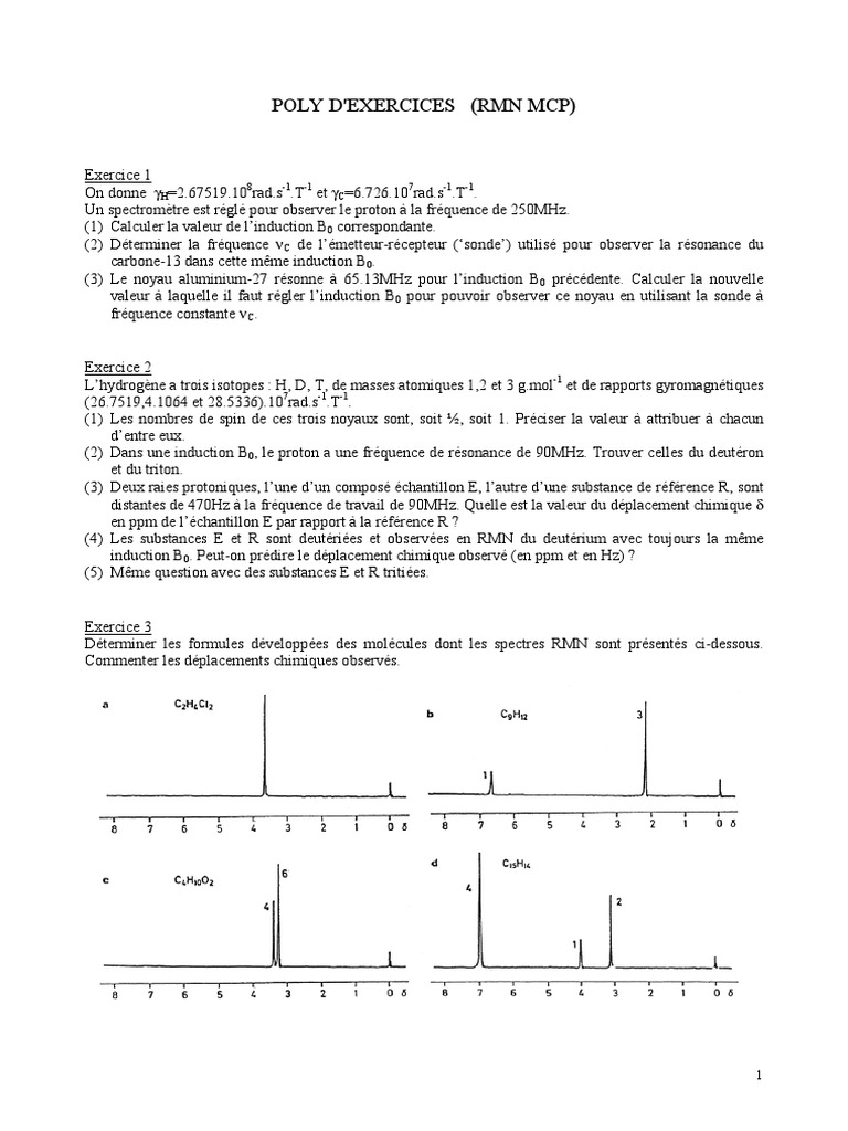 Exercices Corrigés de RMN | PDF | Noyau atomique | Résonance magnétique ...