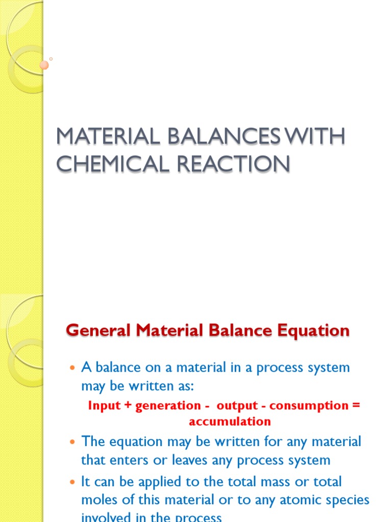 Material Balances With Chemical Reaction | PDF | Stoichiometry | Combustion