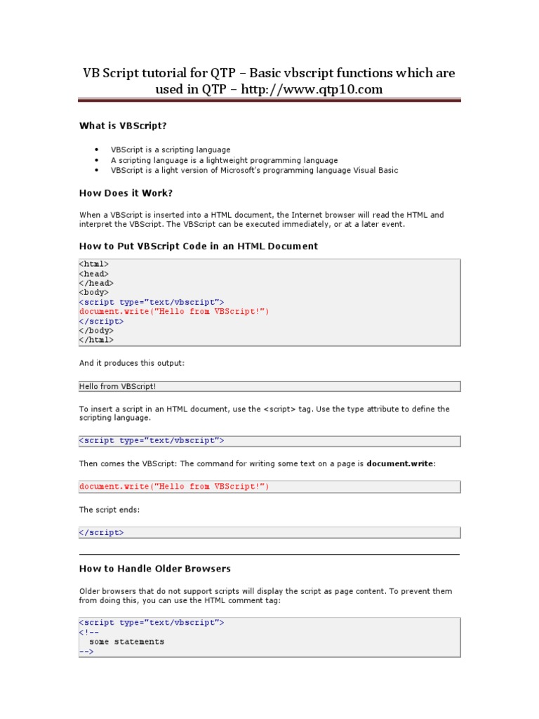Vb Script Tutorial For Qtp Pdf Parameter Computer Programming 2462