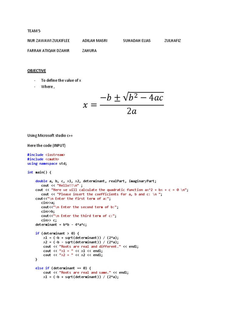 C++ Quadratic Equation Solver Code | PDF | Teaching Methods & Materials ...