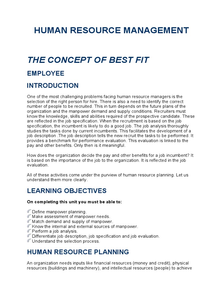 Best Fit in Human Resource Management | PDF | Validity (Statistics ...
