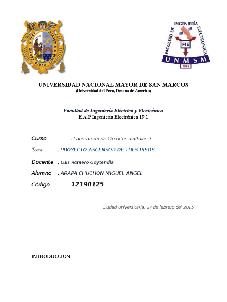 Informe Final Del Proyecto de Ascensor | PDF | Ascensor | Circuito integrado