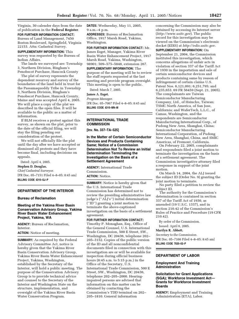 Federal Register / Vol. 70, No. 68 / Monday, April 11, 2005 / Notices ...