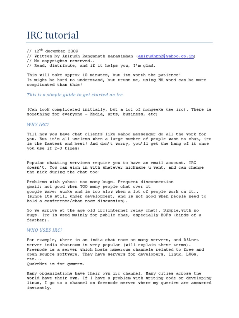 IRC Tutorial: This Is A Simple Guide To Get Started On Irc | PDF ...