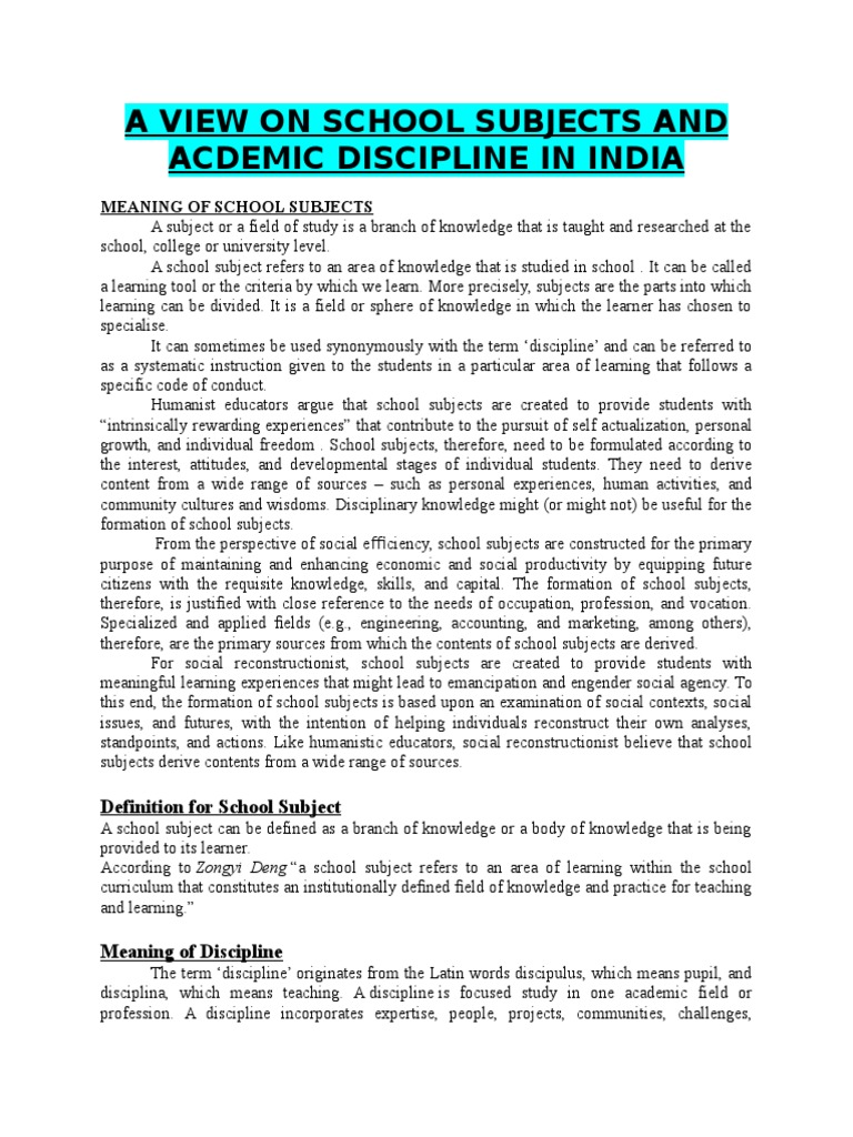 School Subjects vs. Academic Disciplines | PDF | Curriculum ...