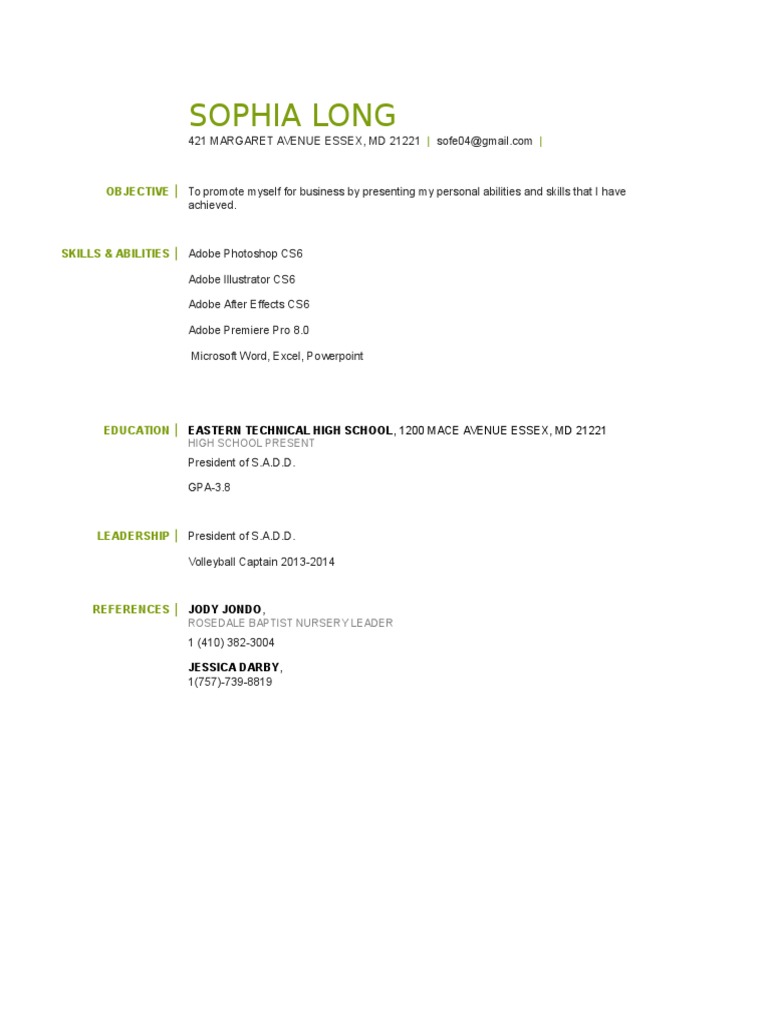 Sophia Long Resume | PDF | Business | Self-Improvement