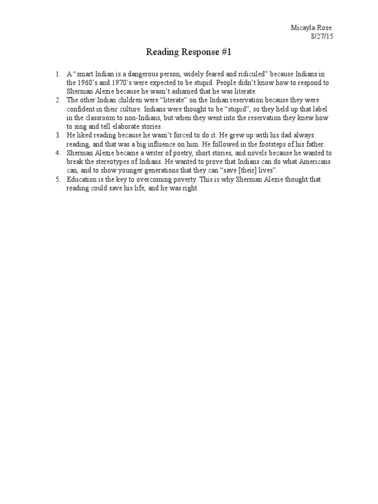 Reading Response 1 | PDF