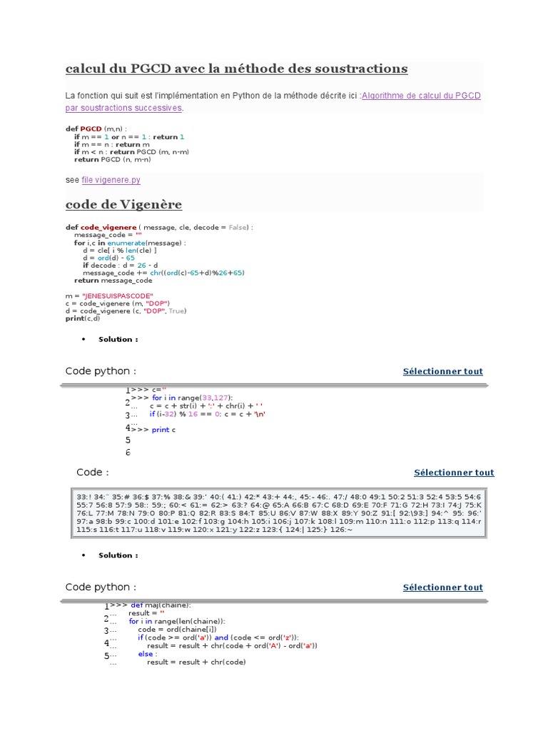 Calcul Du PGCD Avec La Méthode Des Soustractions | PDF