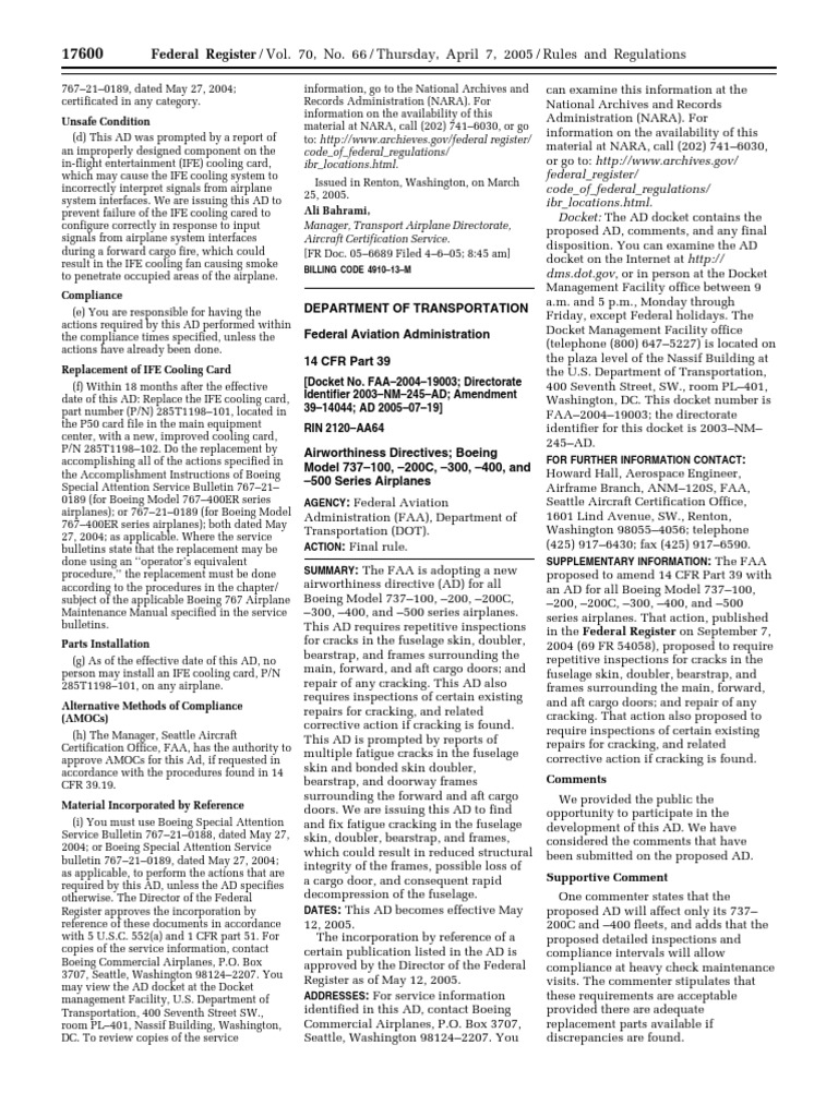 Rule: Airworthiness Directives | PDF | Federal Aviation Administration ...