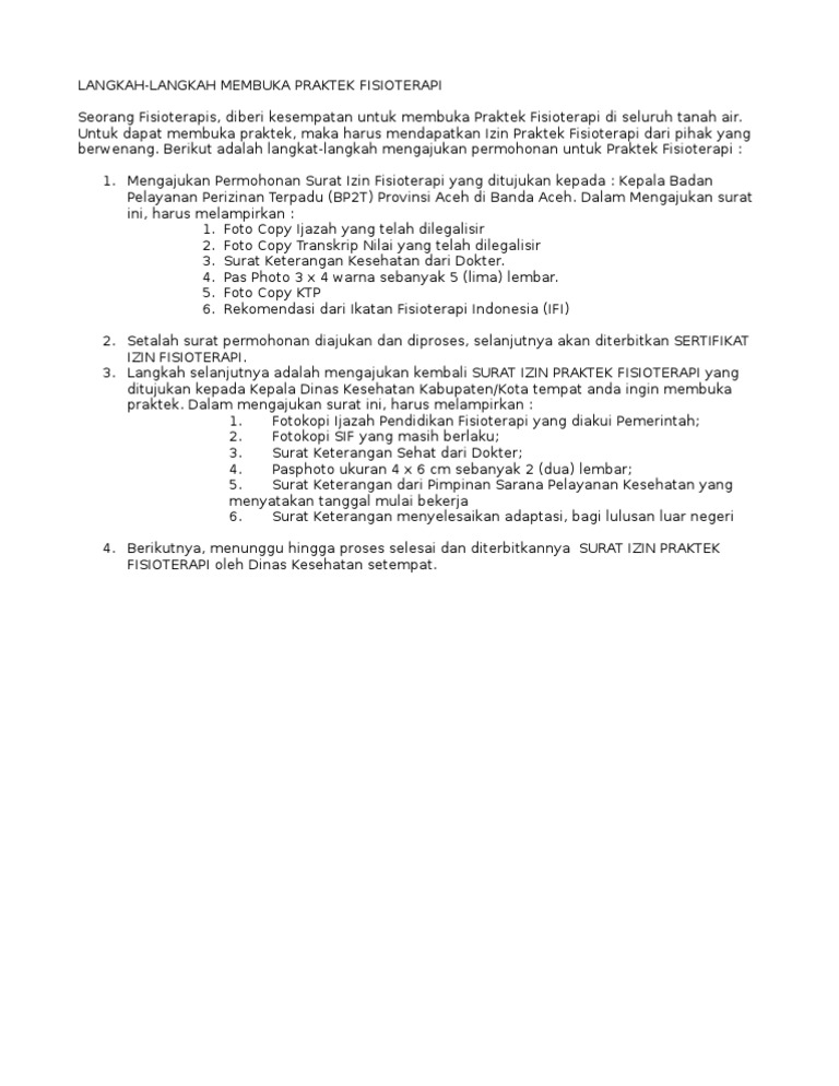 Langkah-Langkah Membuka Praktek Fisioterapi | PDF