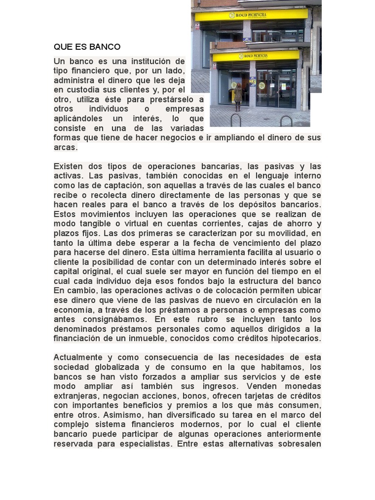 Definición y funciones de un banco | PDF | Bancos | Dinero