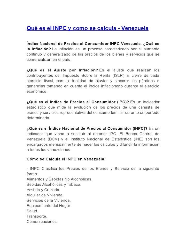Qué Es El INPC y Como Se Calcula | PDF | Índice de precios al ...