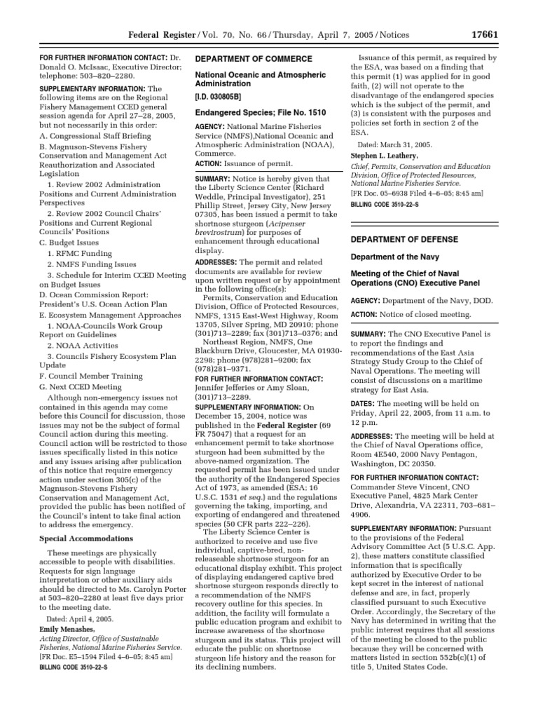 Notice: Environmental Statements Notice of Intent: Endangered and ...