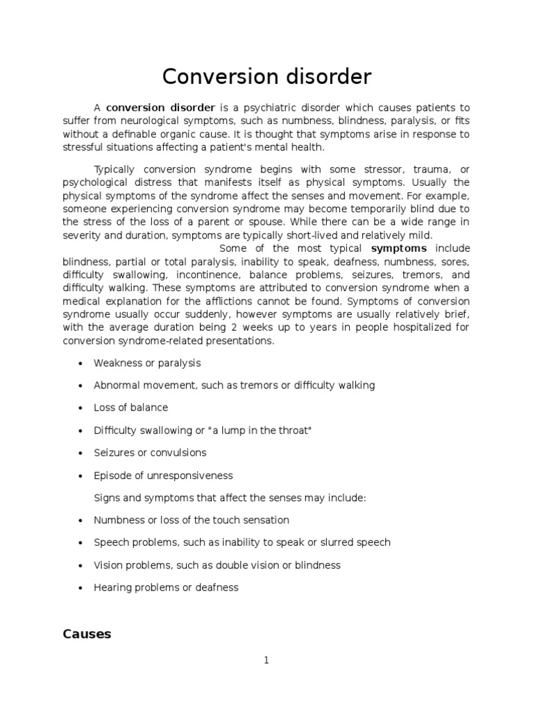 Conversion Disorder | PDF | Mental And Behavioural Disorders ...