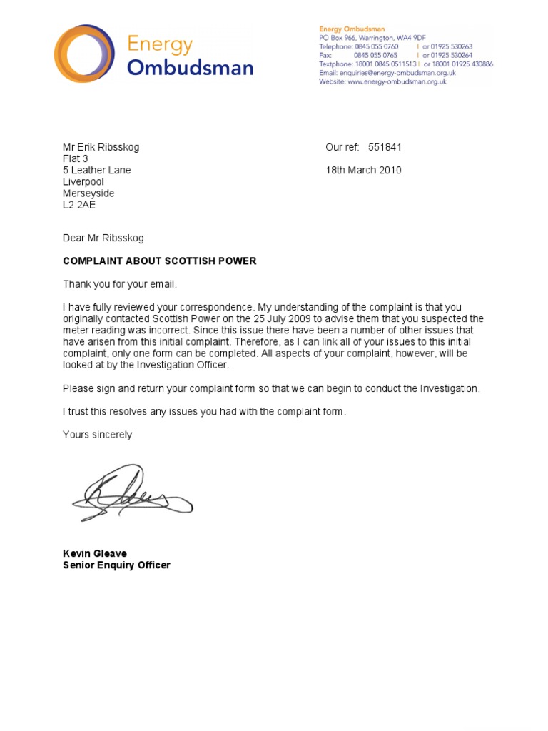 Scottish Power Complaint Review | PDF