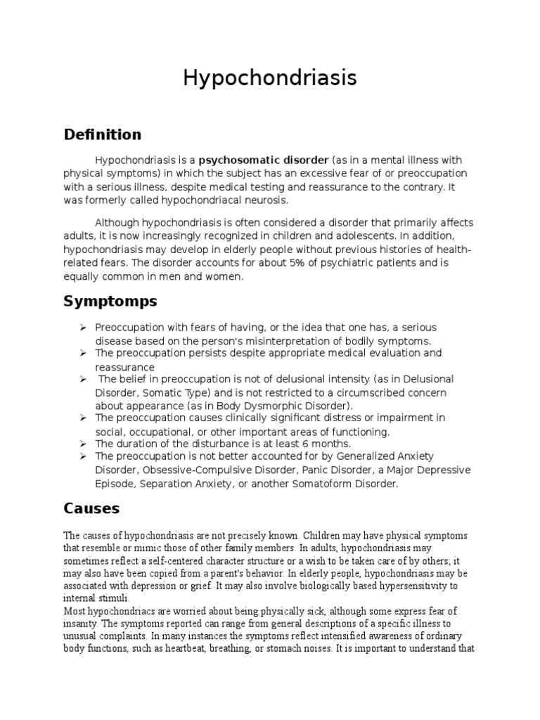 Hypochondriasis | Psychopathology | Psychiatry