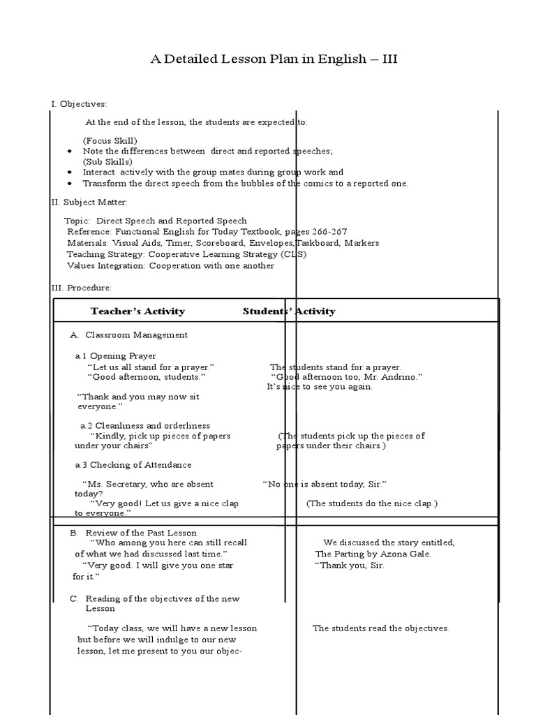 Detailed Lesson Plan | PDF | Lesson Plan | Cognition