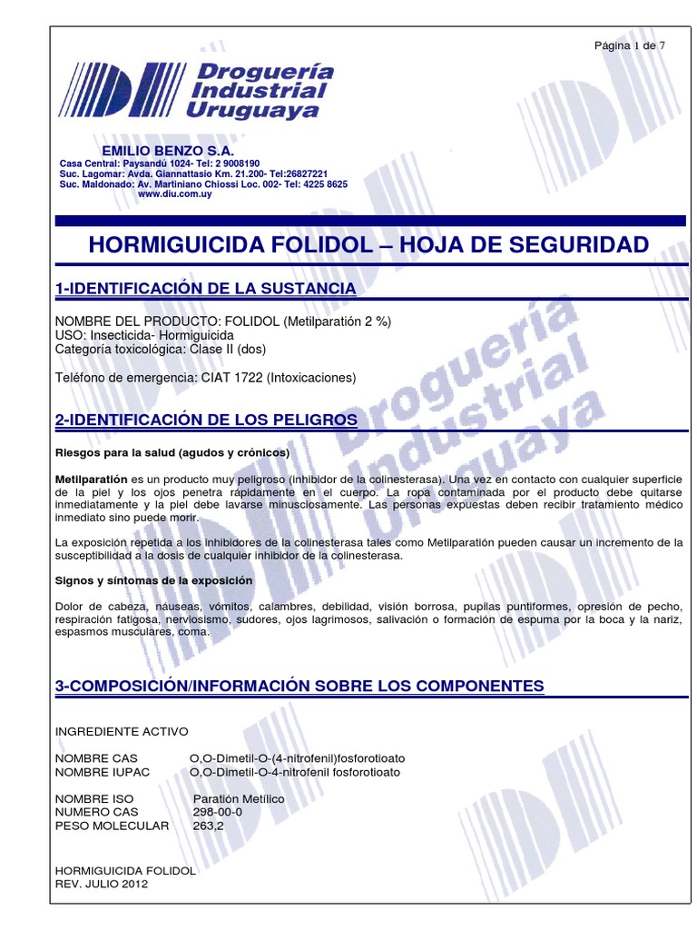 Hormiguicida Folidol | PDF | Dióxido de azufre | Contaminación