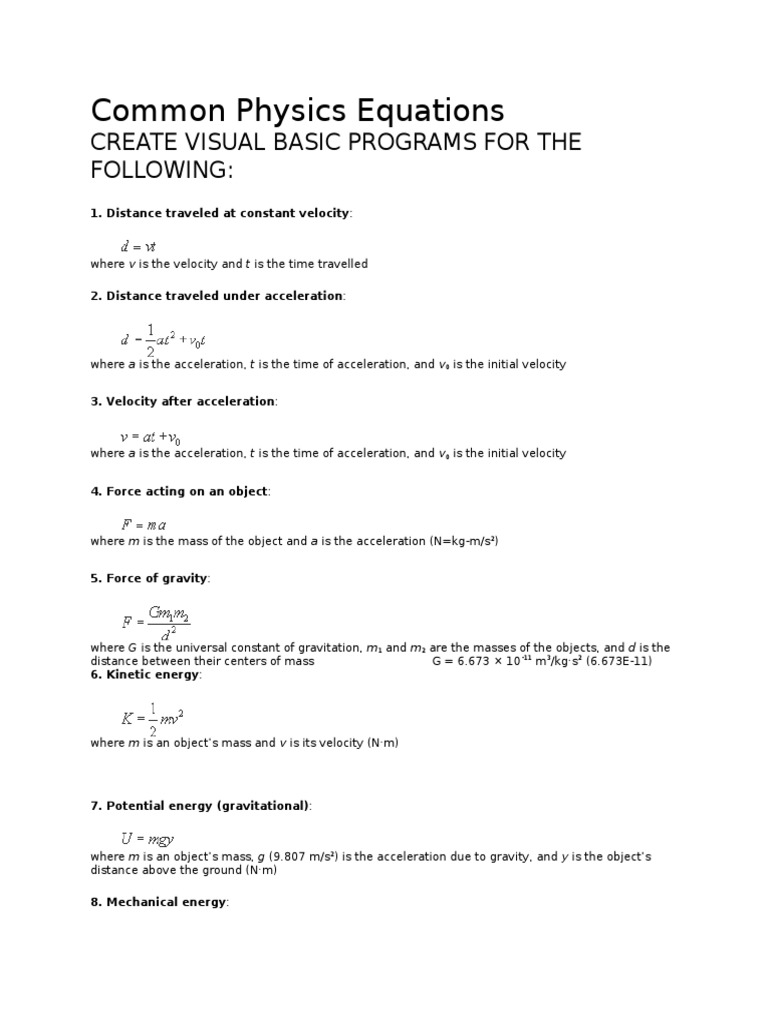 Common Physics Equations | PDF