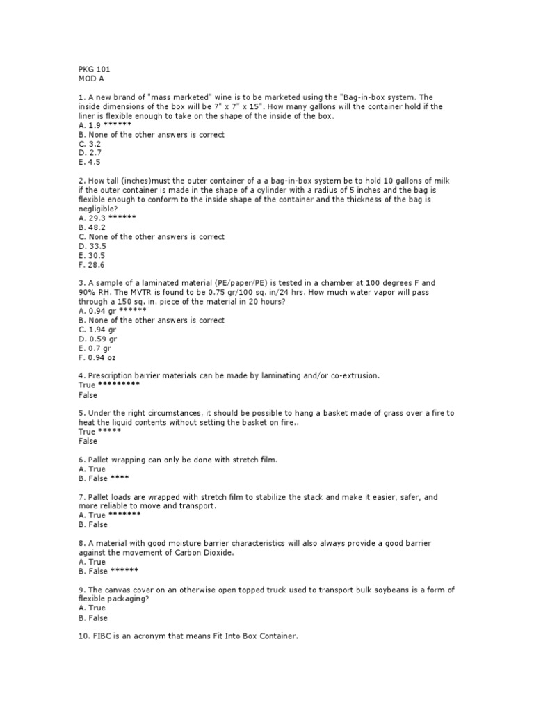Pkg 101 Principles Of Packaging Quiz 1a Pdf Pallet Nature