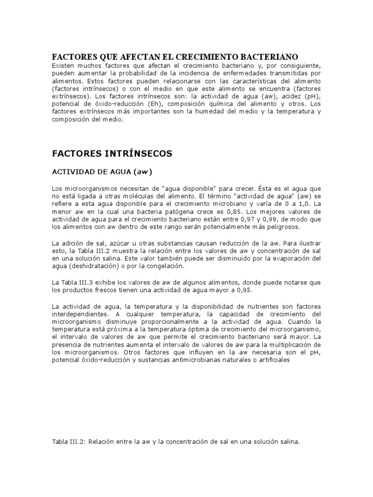 Factores Intrinsecos y Extrinsecos | PDF | Las bacterias | Dióxido de carbono