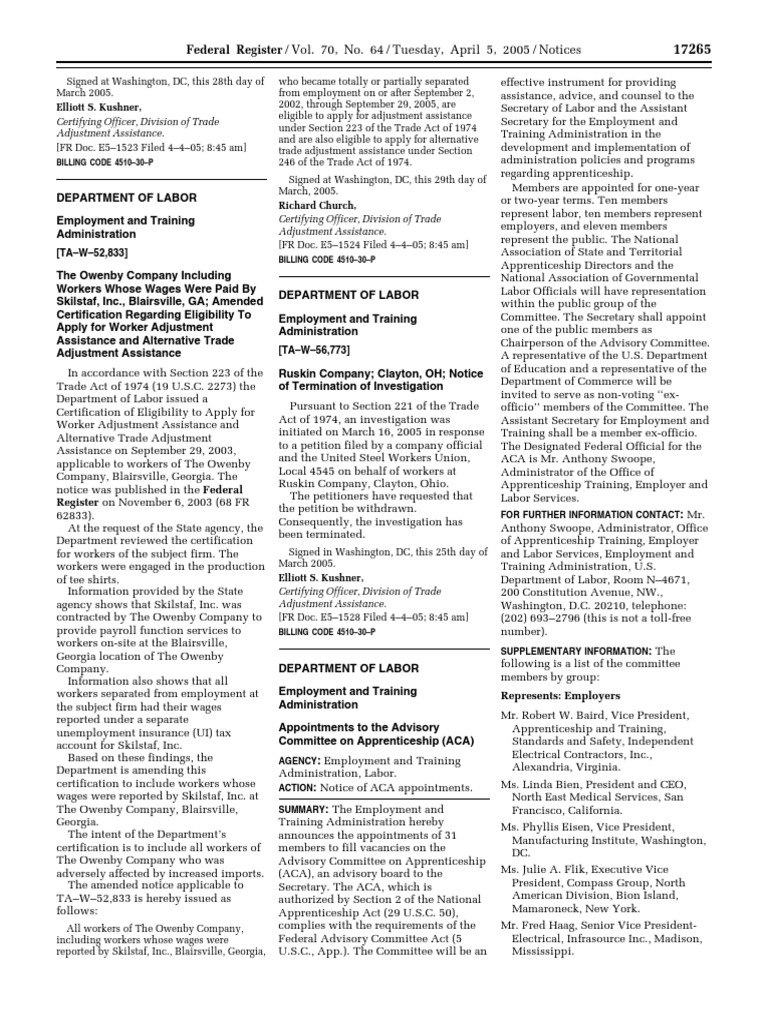 Notice: Adjustment Assistance: Owenby Co. | PDF