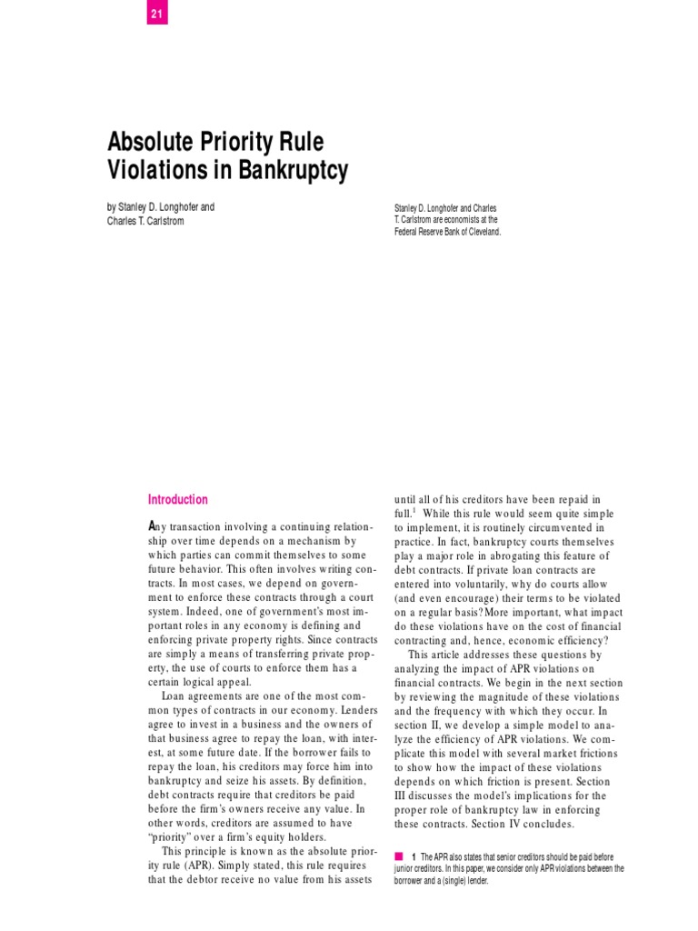 Absolute Priority Rule Violations in Bankruptcy | PDF