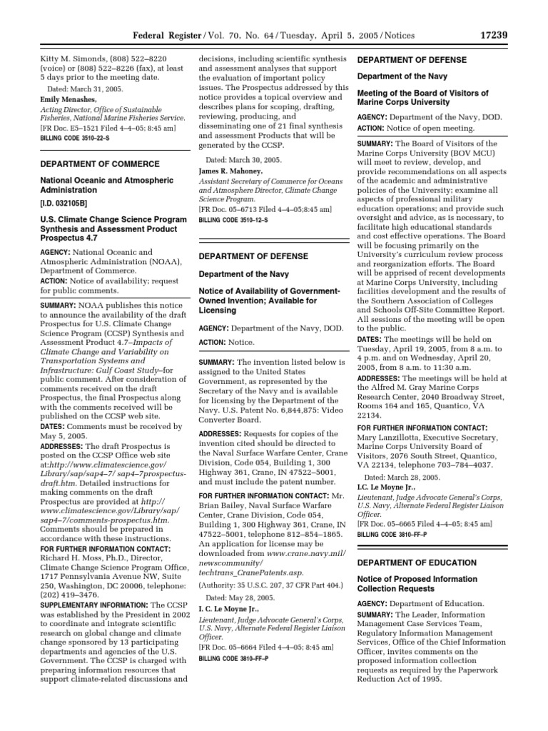 Federal Register / Vol. 70, No. 64 / Tuesday, April 5, 2005 / Notices ...