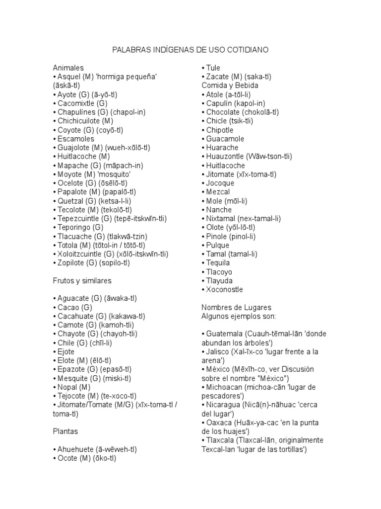 Palabras Indígenas de Uso Cotidiano | Cocina norteamericana | Cocina ...