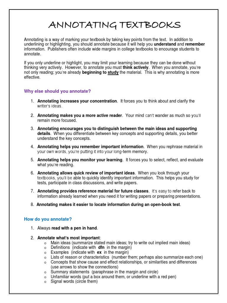 Annotating Textbooks | Textbook | Annotation