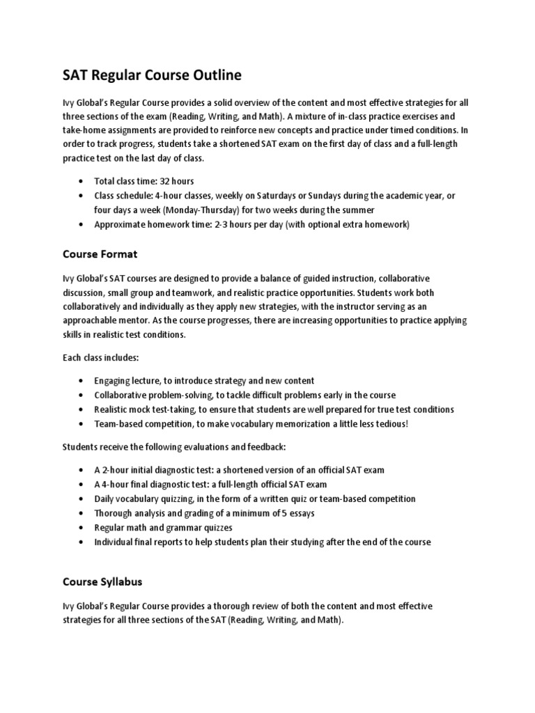 SAT Regular Course Outline | PDF | Sat | Educational Psychology