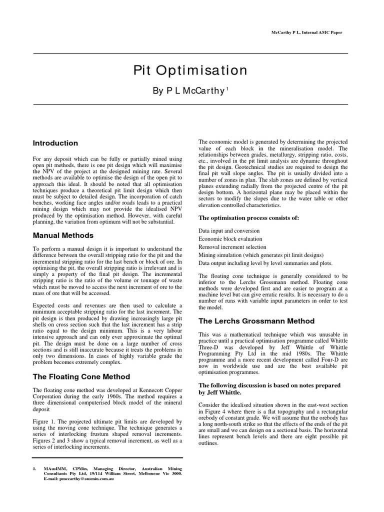 Pit Optimisation | PDF | Mathematical Optimization | Economic Model