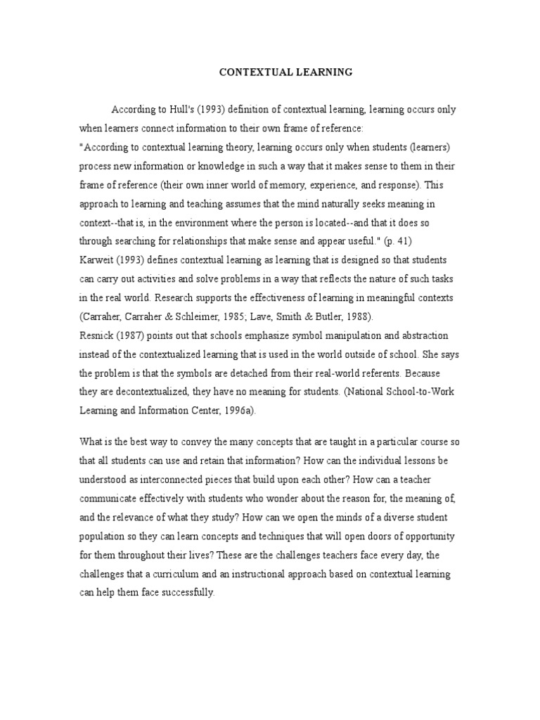 Contextual Learning | PDF | Learning Theory (Education) | Constructivism (Philosophy Of Education)