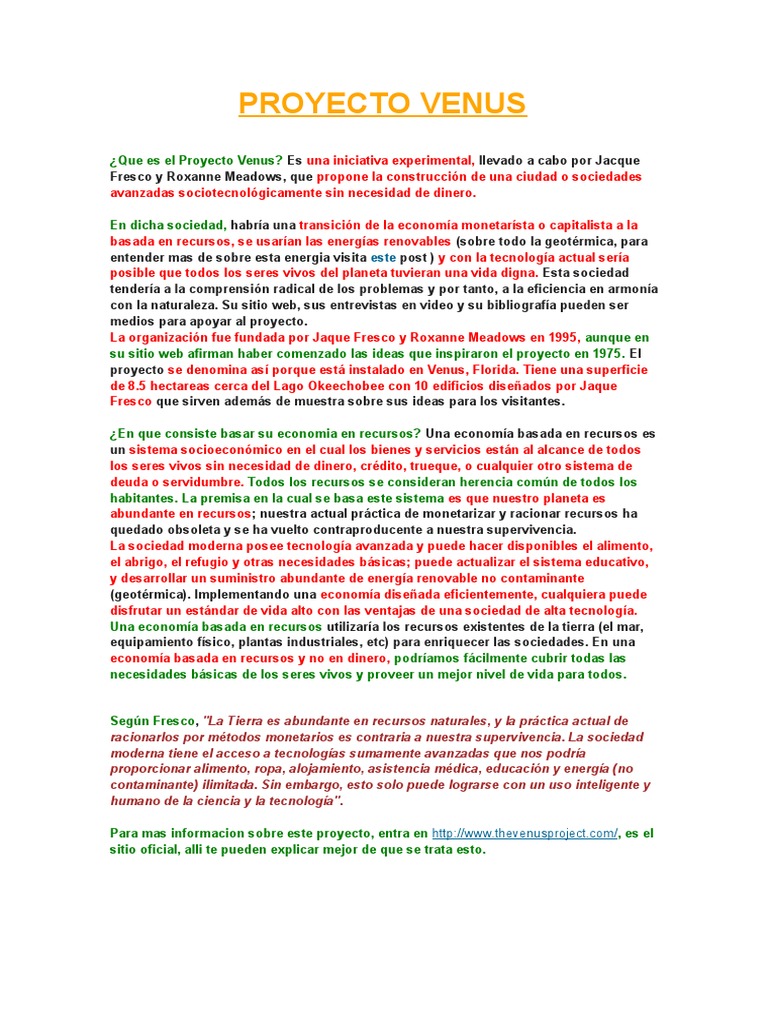 El Proyecto Venus | PDF | Ciencias económicas | Sociedad
