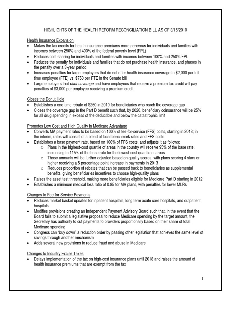 Congressional Democratic Summary of Reconciliation Bill | PDF ...