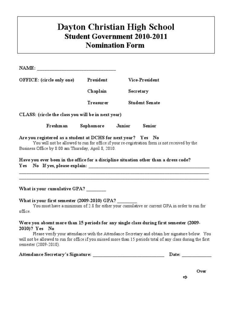 DCHS Student Government Nomination Form | PDF | Academia | Learning