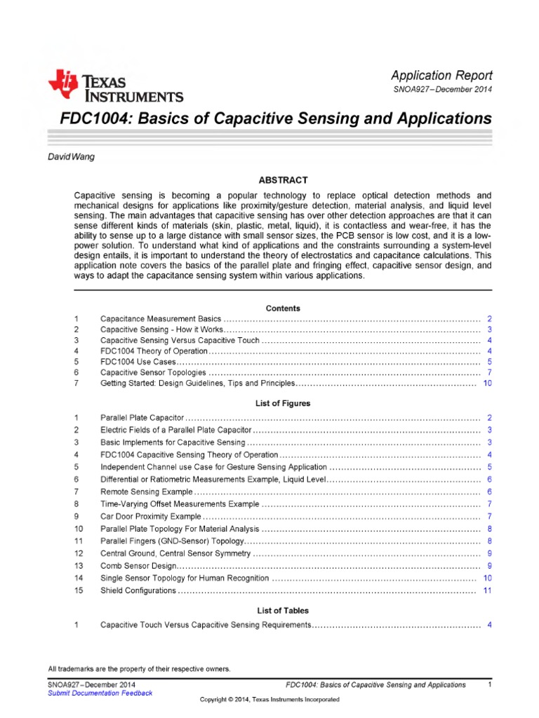Basics Of Capacitive Sensing Pdf Capacitor Sensor