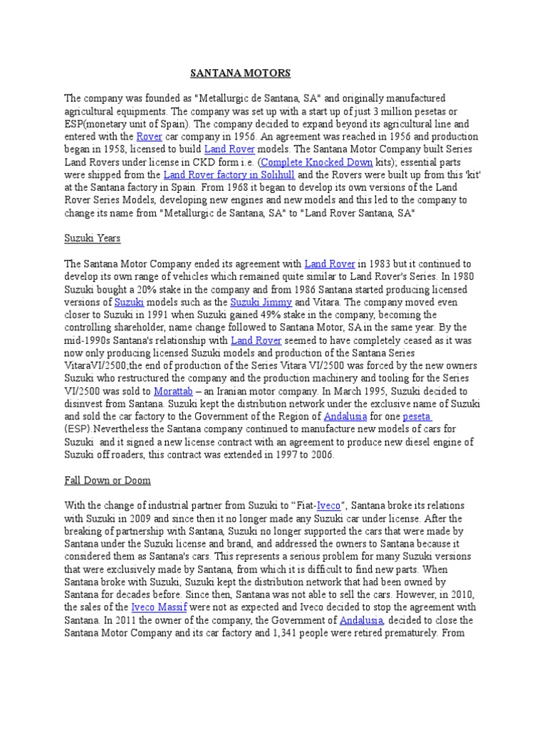 SANTANA MOTORS - Spanish Project | PDF | Automobiles | Motor Vehicle ...