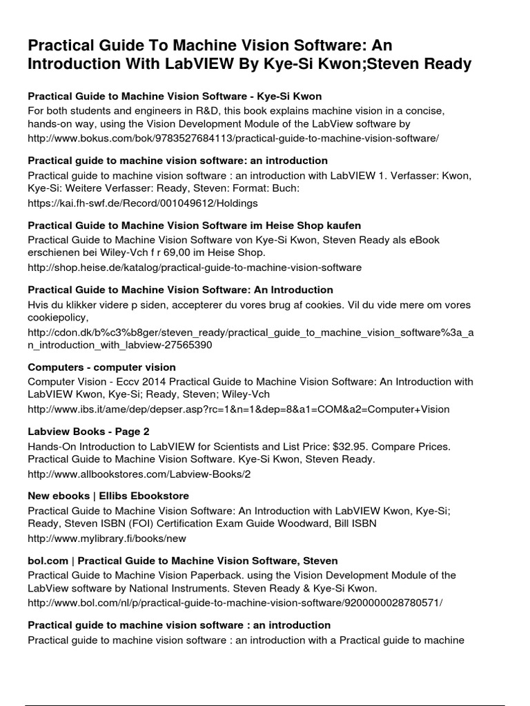 Practical Guide To Machine Vision Software An Introduction With LabVIEW by Kye-Si KwonSteven ...